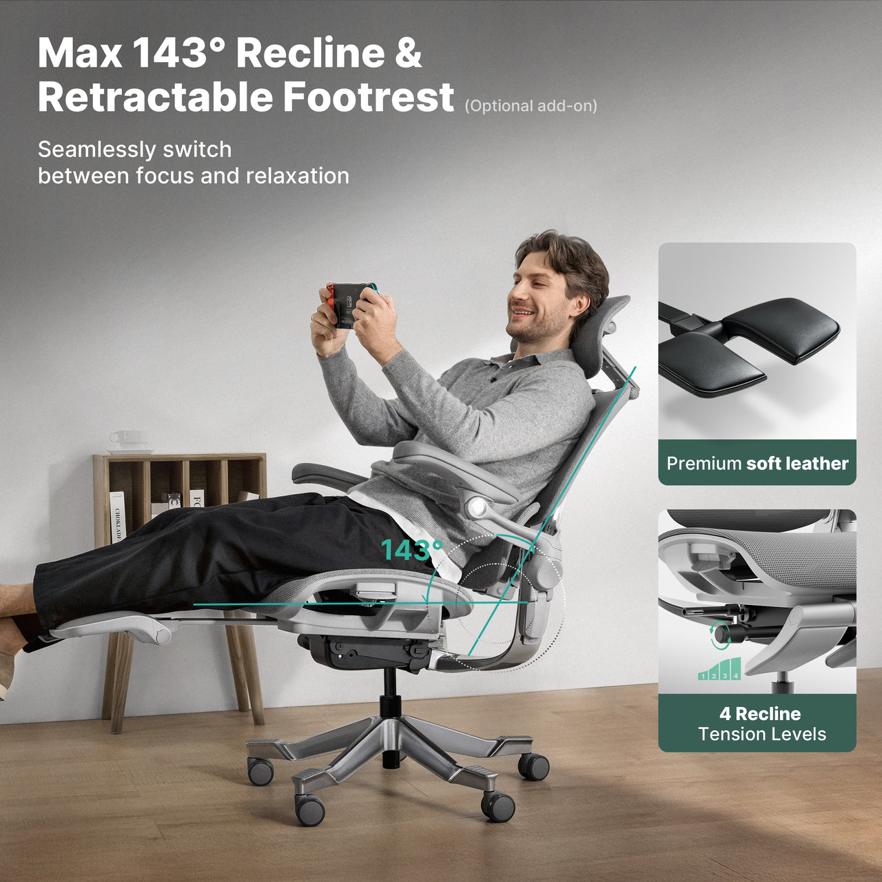 Hinomi H2 Pro Ergonomic Chair for Long Hours with Footrest & 3D Lumbar ...