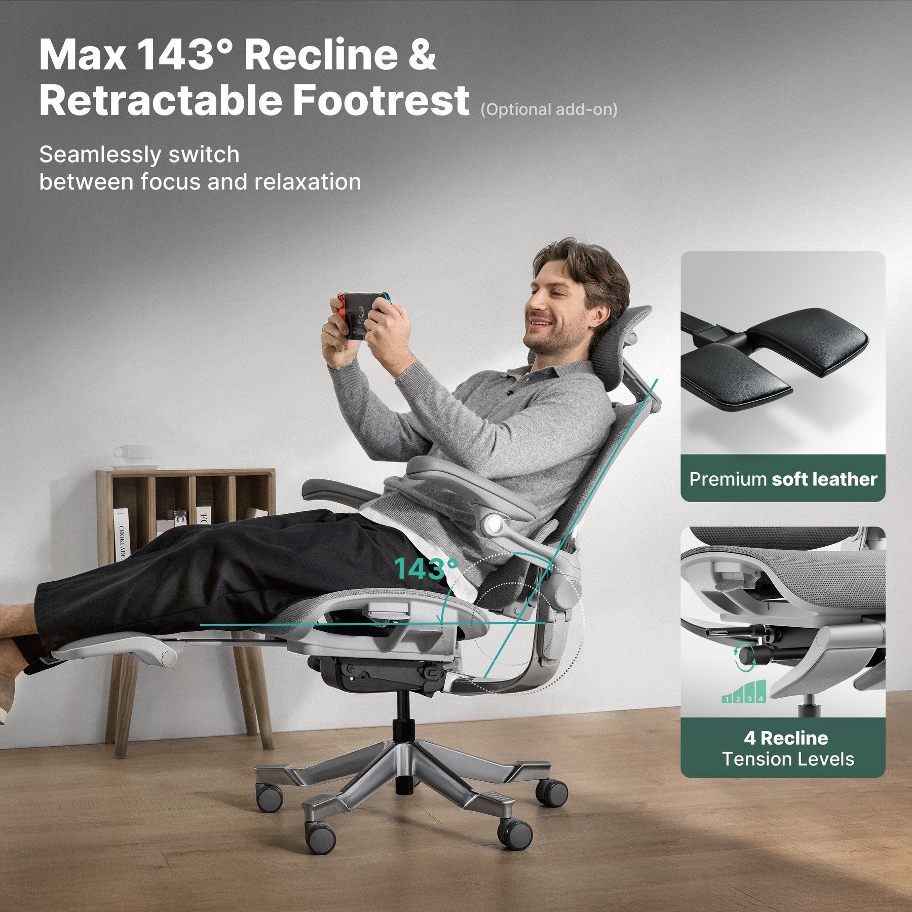 Hinomi H2 Pro Ergonomic Chair for Long Hours with Footrest & 3D Lumbar ...